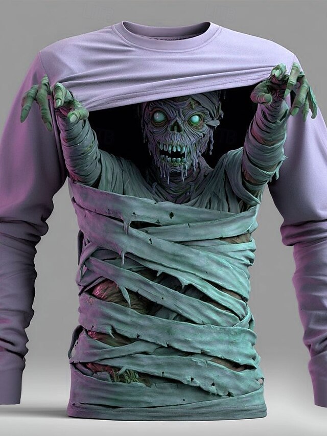 Men's Optical Illusion Zombies 3D T Shirt Long Sleeve T shirt 3D Print ...