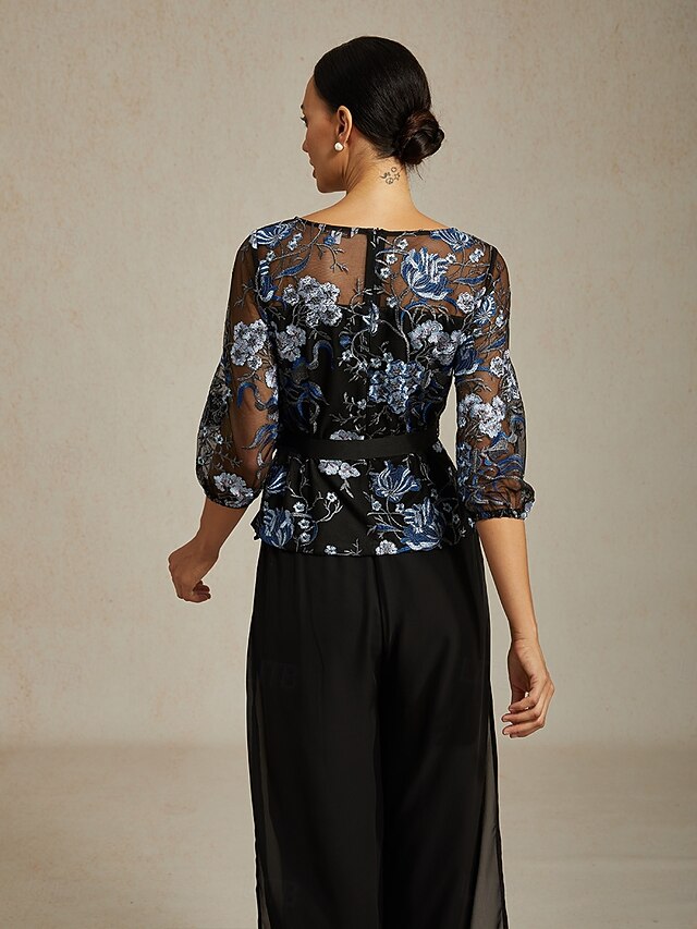 Women's Dressy Tops Embroidered Illusion Lace Elegant 3/4 Length Sleeve ...