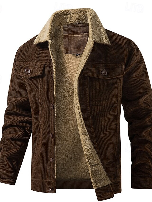 Men's Corduroy Jacket Fleece Jacket Formal Home Thermal Warm Pocket ...