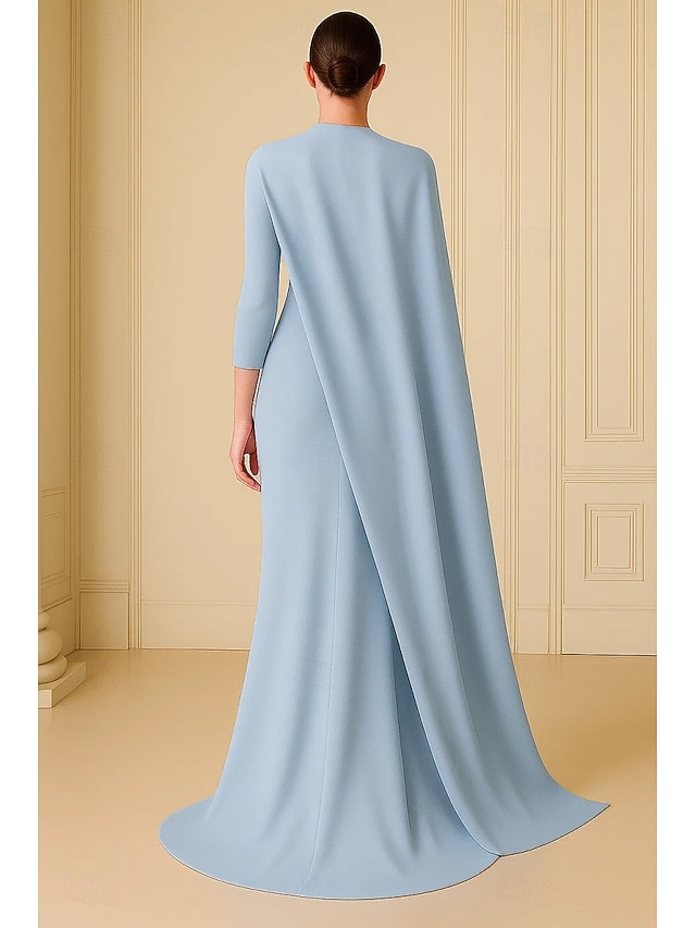 Sheath Column Sweep Brush Train Ball Gown with Cape Evening Gown Formal ...