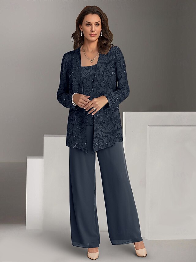 3 Piece Pantsuit Floor Length Beaded Eembroidered Formal Dresses Mother ...