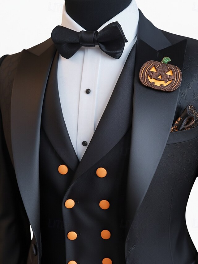 Men's Halloween Casual Party Suits Notch Lapel Black Party Casual Solid ...