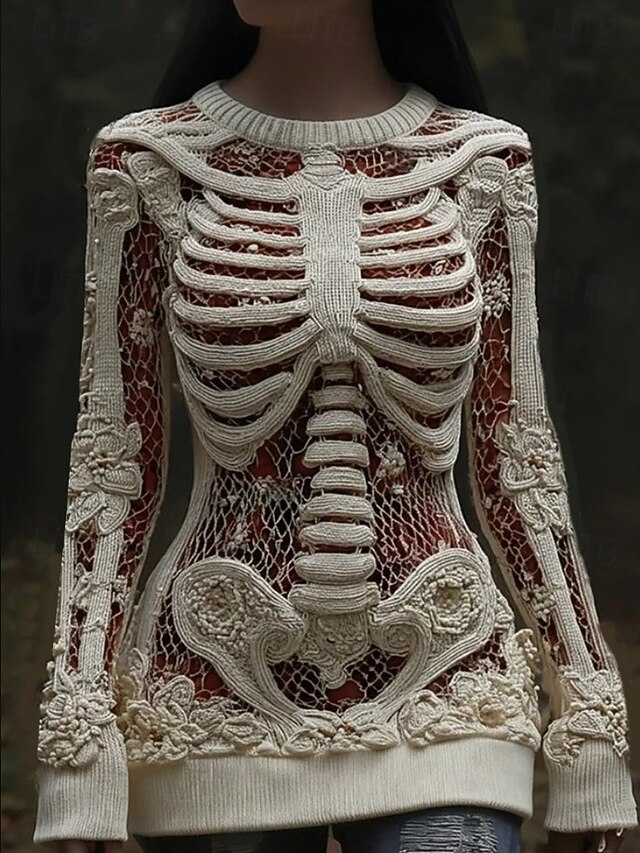 Women's Sweater Skeleton Fashion Casual Graphic Skeleton Crew Neck ...