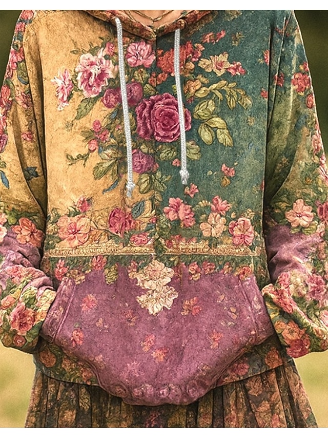 Women's 3D Print Vintage Boho Hoodie Patchwork Hoodie Sweatshirt Floral Pullover Casual Long ...