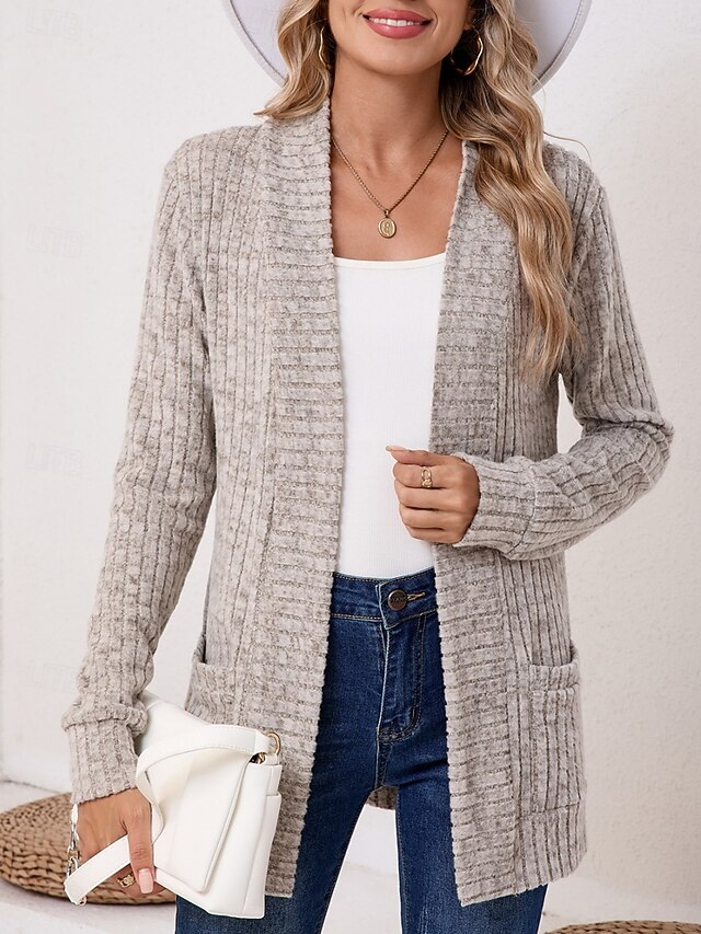 Women's Sweater Cardigan Elegant Fashion Streetwear Pure Color Open ...