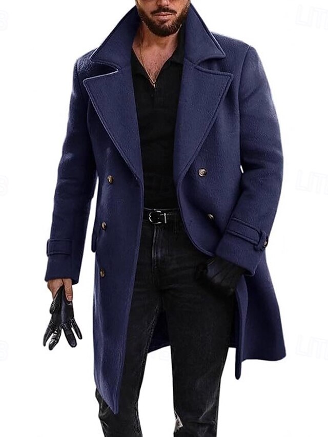 Hommes Manteau Caban Trench-Coat Long Trench-coat Affaires Occasionnel ...