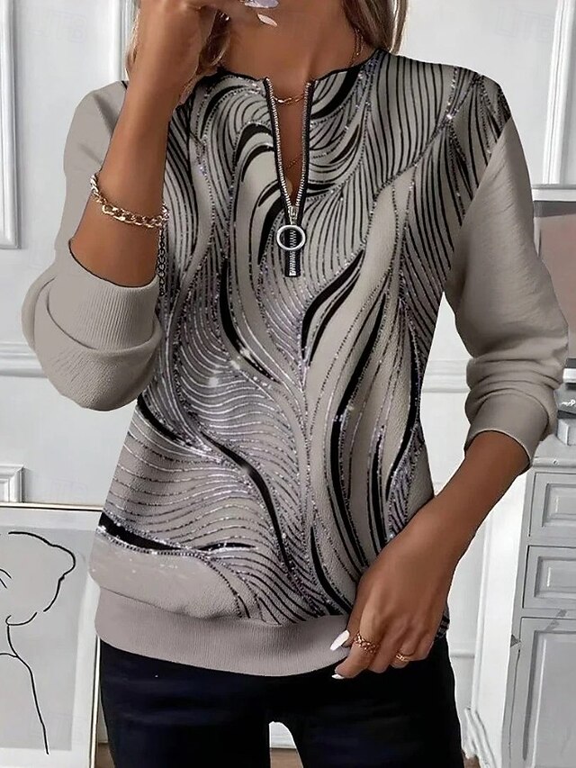 Women's Pullover Sweatshirt Zip Up Sweatshirts Zipper Print Graphic ...