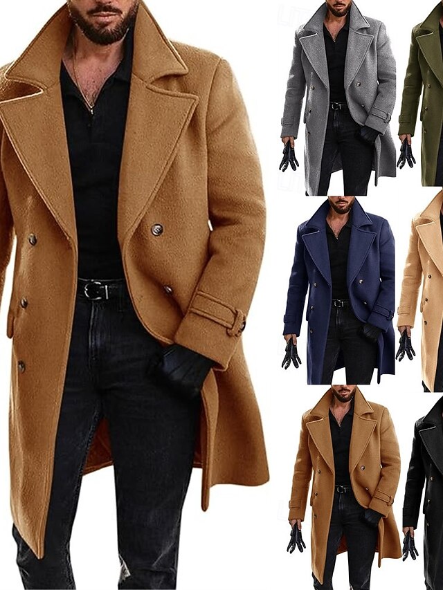 Men Overcoat Peacoat Long Trench Coat Trench Coat Business Casual Fall ...