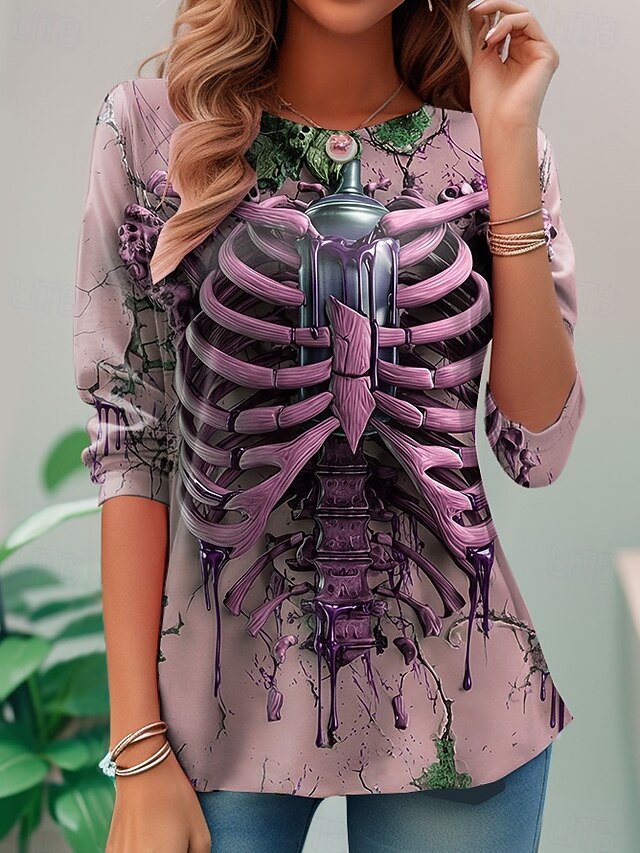 Women's T Shirt Skeleton Skulls Graphic Skeleton Vintage Fashion ...