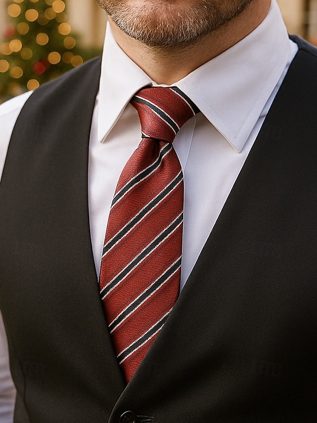 Men's Red Striped Silk Necktie, Classic Vintage Style, Smooth Texture ...