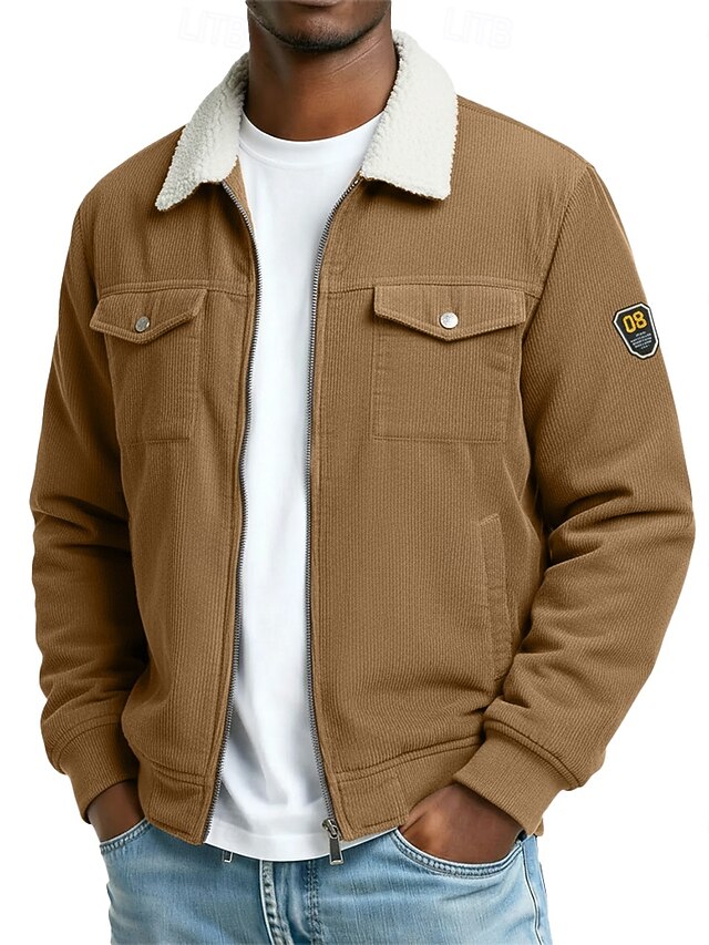 Men's Corduroy Jacket Fleece Jacket Formal Home Tactical Pocket Fall ...