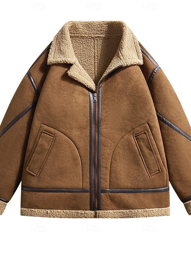 Herr Jacka i fuskmocka Fleece-jacka Sherpajacka Brun mockajacka Ledigt ...