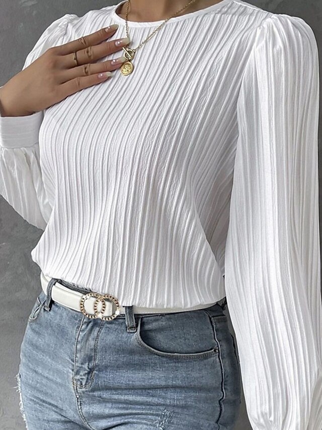 Women's Dressy Tops Solid Color Plain Elegant Ladies Stylish Long ...