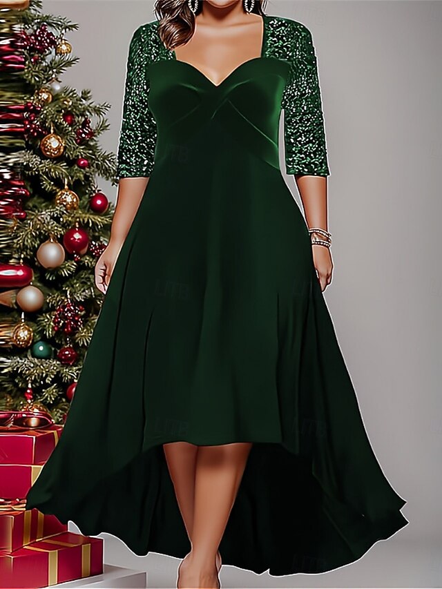 Femmes Grande taille Robe en Velours Couleur Unie Col en V manche ...