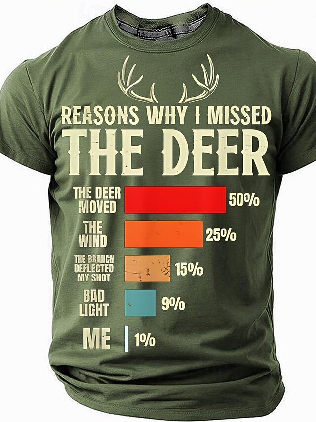 Funny "Reasons Why I Missed the Deer" Hunting T-shirt, Humorous Chart ...