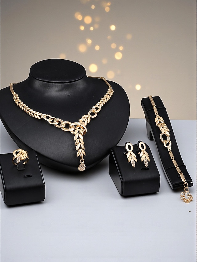 Women's Gold Chain Jewelry Set - Elegant Four-Piece Necklace, Bracelet ...