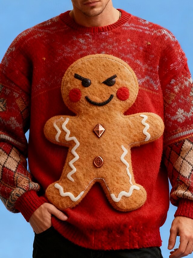 Ugly Christmas Sweater Men's 3D Print 3D Cartoon Gingerbread Pullover ...