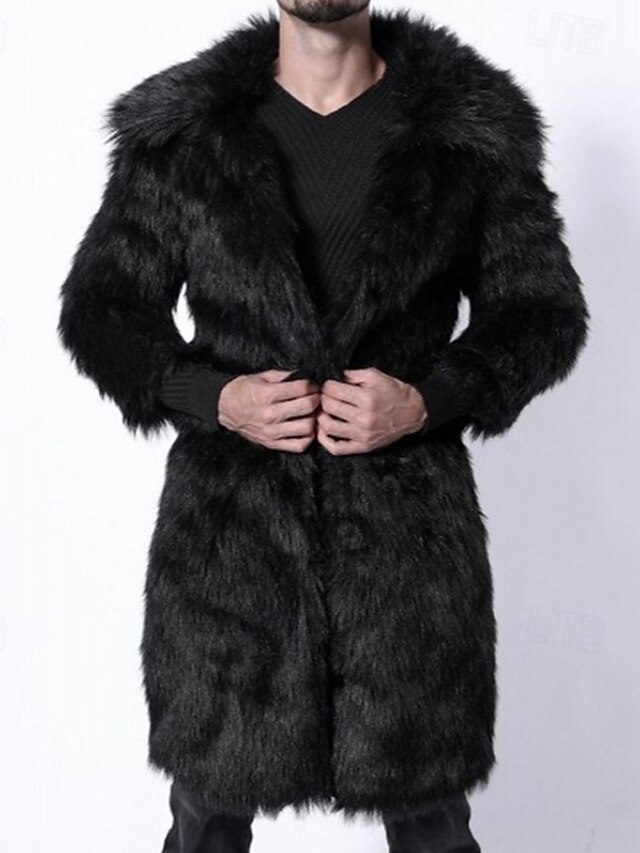 Men's Winter Jacket Faux Fur Coat Vacation Daily Thermal Warm Fleece ...