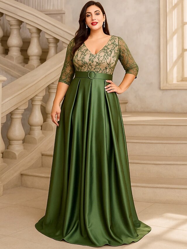 A-Line Mother of the Bride Dress Elegant Vintage Luxurious V Neck Floor ...