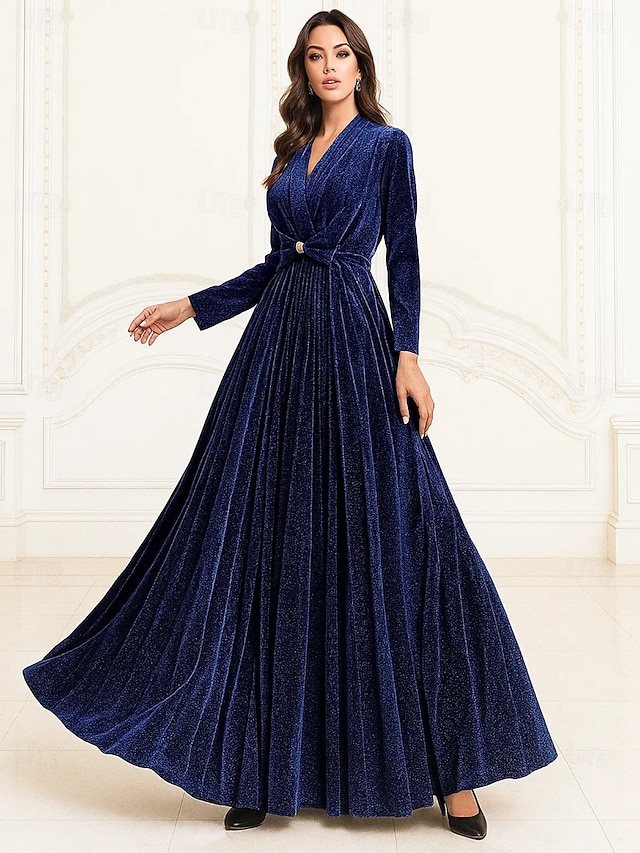 A-linje Golvlång Formell klädsel Aftonklänning Långärmad V-hals Elegant ...