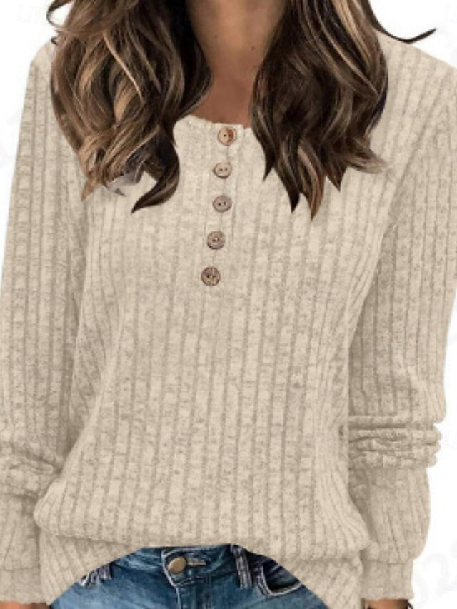 Dames Blouse Effen Kleur Stijlvol Casual Lange mouw Strakke ronde hals ...