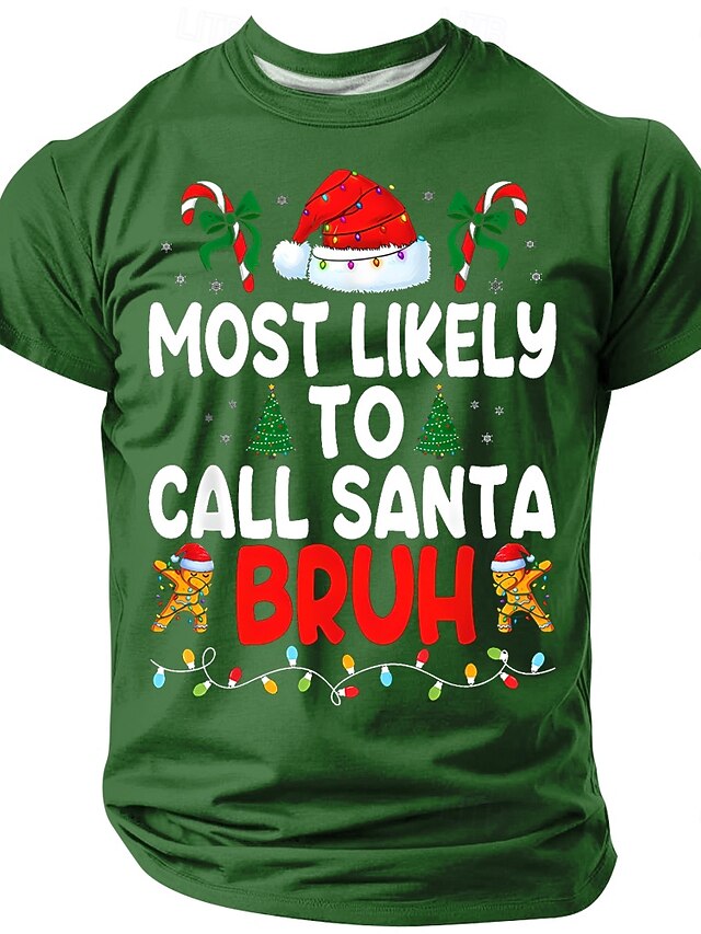 Christmas Funny 'Most Likely to Call Santa Bruh' Men's Short Sleeve ...