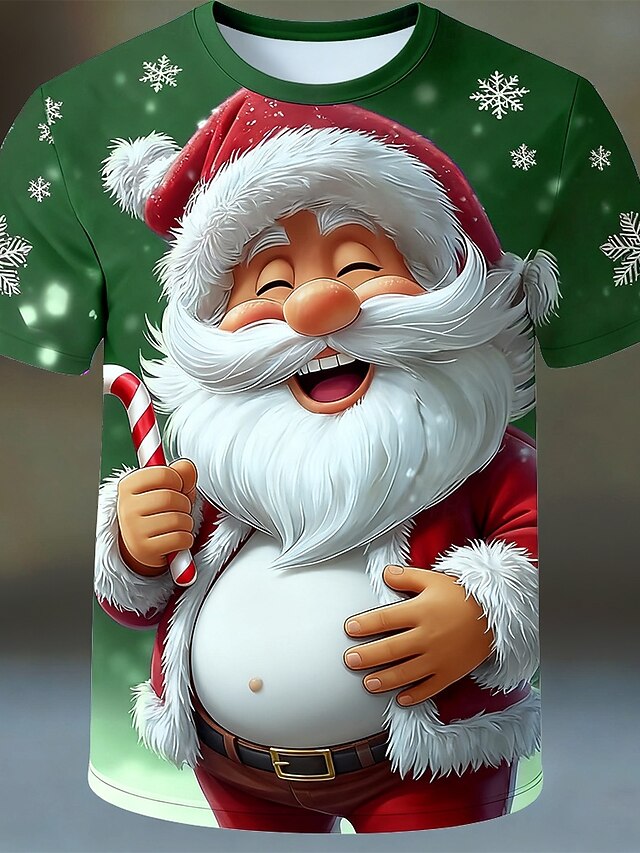 Christmas Men's Santa Claus T Shirt Short Sleeve T shirt 3D Print Crew ...