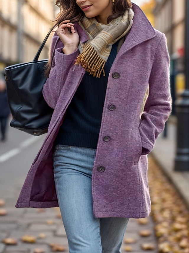 Mujer Abrigo Mantiene abrigado Cómodo Bolsillo Botones Vintage Casual ...