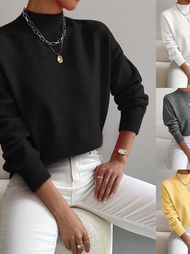 Women's Sweater Pullover Elegant Fashion Streetwear Solid Color Ribbed ...