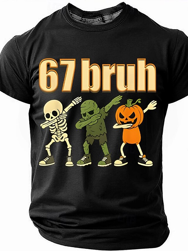 Funny '67 Bruh' Men's Short Sleeve Crewneck T-Shirt, Skeleton Zombie ...