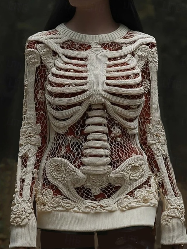 Women's Sweater Skeleton Fashion Casual Graphic Skeleton Crew Neck ...