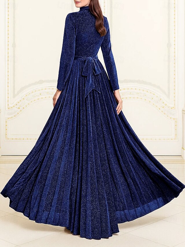 A-linje Golvlång Formell klädsel Aftonklänning Långärmad V-hals Elegant ...