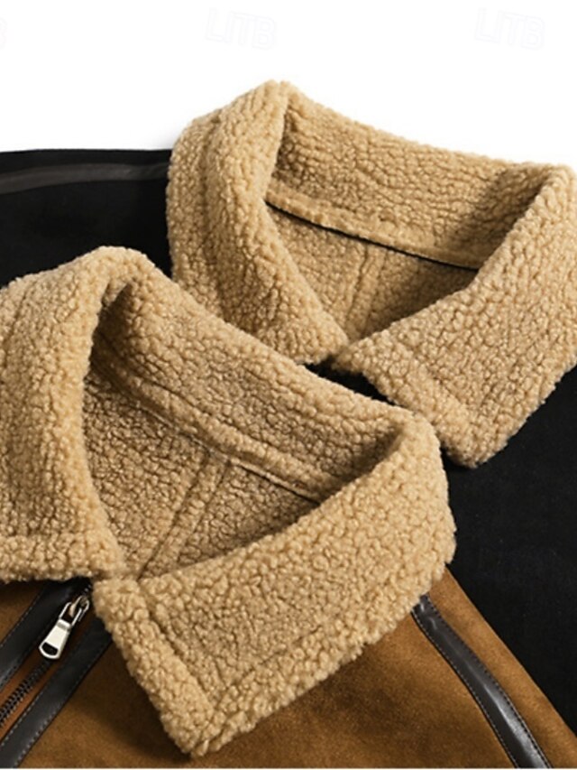 Herr Jacka i fuskmocka Fleece-jacka Sherpajacka Brun mockajacka Ledigt ...