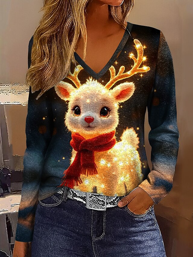 Christmas Women's Reindeer Snowflake T Shirt Graphic Animal Vintage ...