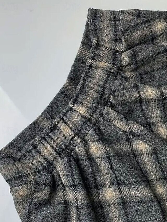 Women's Elegant Fashion Casual Midi Mid Waist Skirts Plaid Color Block ...
