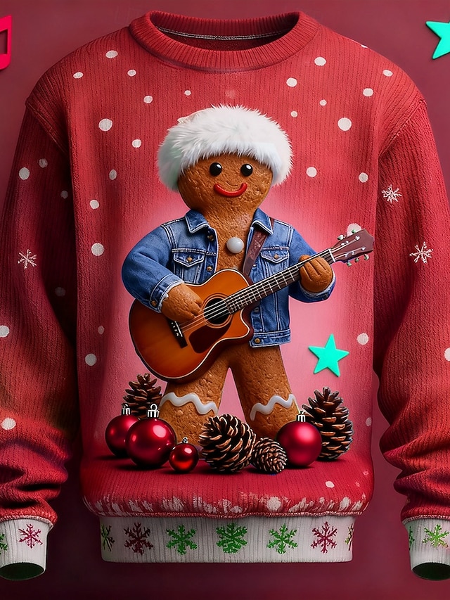Ugly Christmas Sweater Men's 3D Print Gingerbread Pullover Sweater ...