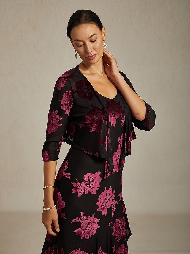 Women's Shrugs Floral Elegant Vintage 3/4 Length Sleeve V Neck Evening ...