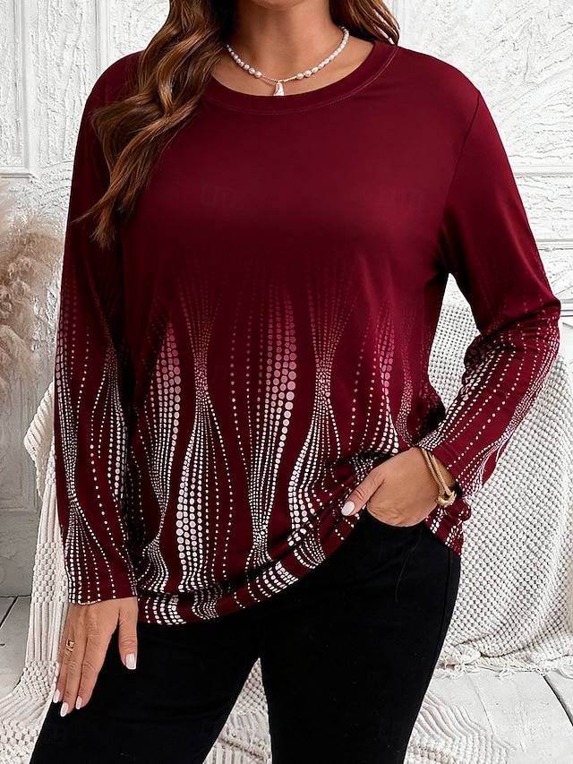 Women's Plus Size Tops T Shirt Geometry Print Long Sleeve Crew Neck ...