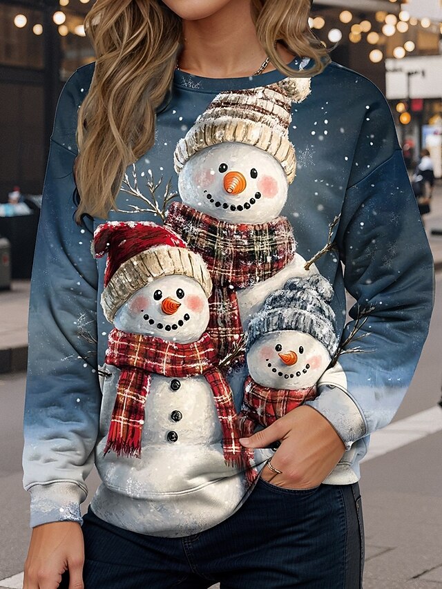 Christmas Women's Pullover Sweatshirt Graphic Snowman Casual Long ...
