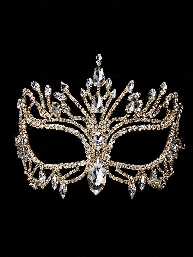 Women's Crystal Rhinestone Masquerade Mask, Luxury Gold Gem Face Mask ...