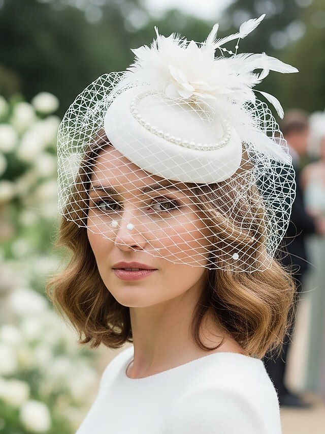 Women's Polyester Fascinator Hat with Netting and Feathers, Elegant and ...