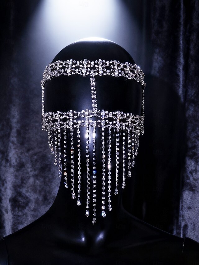 Women's Crystal Fringe Face Mask Accessory - Rhinestone Masquerade ...