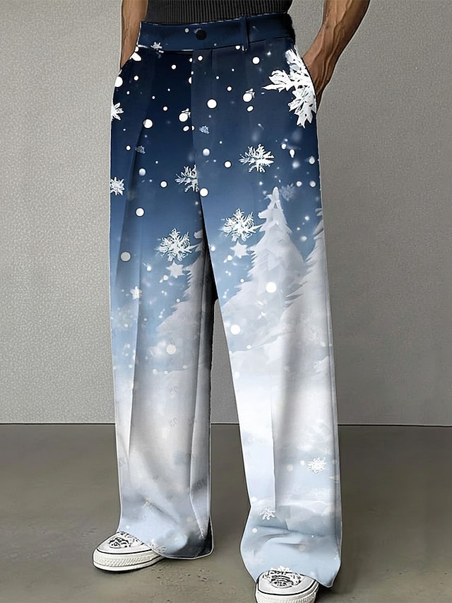 Christmas Men's Snowflake Gradient Color Trousers Dress Pants Suit ...