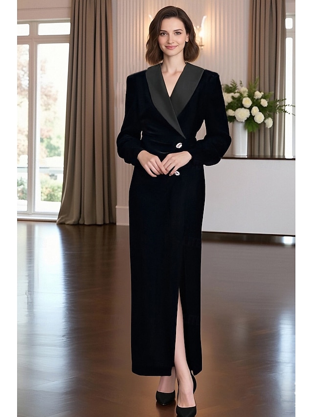Women's Tuxedo Dress Sheath Formal Wedding Guest Satin Elegant Long ...