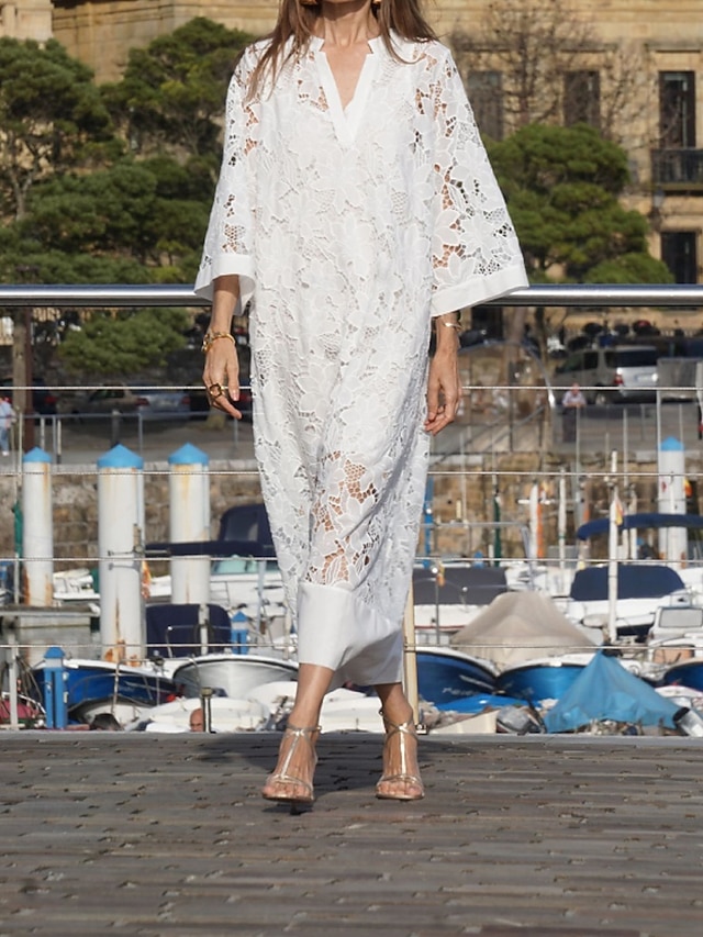 Women's Midi Dress Lace Dress Sundress White Dress Modern Beach ...