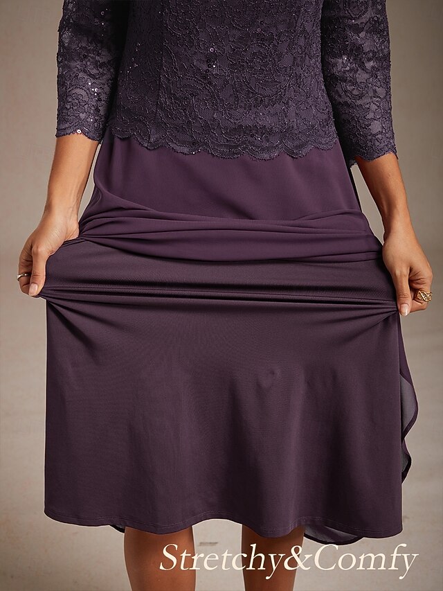 Women's Midi Dress Chiffon Dress Elegant Solid Color 3/4 Length Sleeve ...