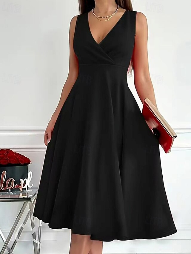 Femmes Robe Midi Robe noire Robe de Soirée Robe de Cocktail Élégant ...