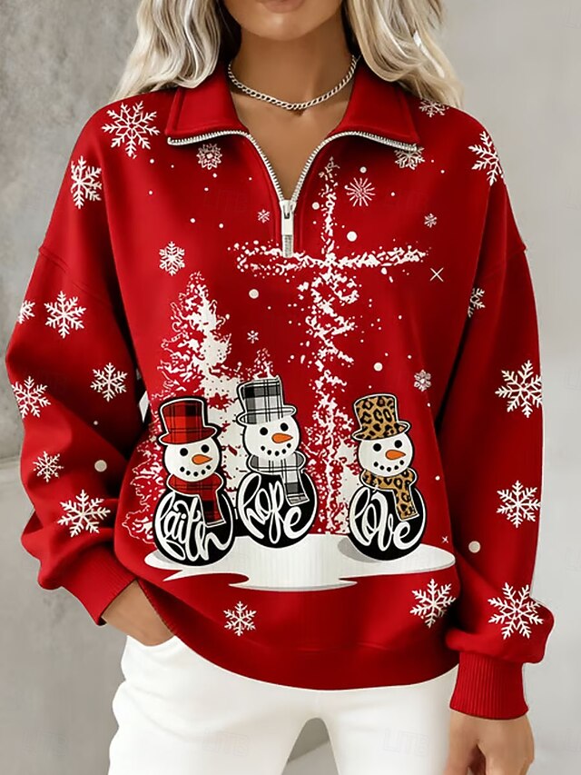 Women's Pullover Sweatshirt Snowman Snowflake Casual Long Sleeve Half ...