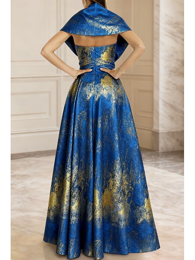 Blue Jacquard Brocade A-Line Evening Gown Elegant Formal Dress Formal ...