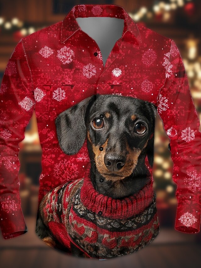 Christmas Men's Animal Dog funny christmas Shirt Button Up Shirt Long ...